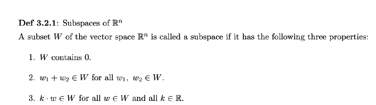 Solved Def 3.2.1: Subspaces of Rn A subset W of the vector | Chegg.com