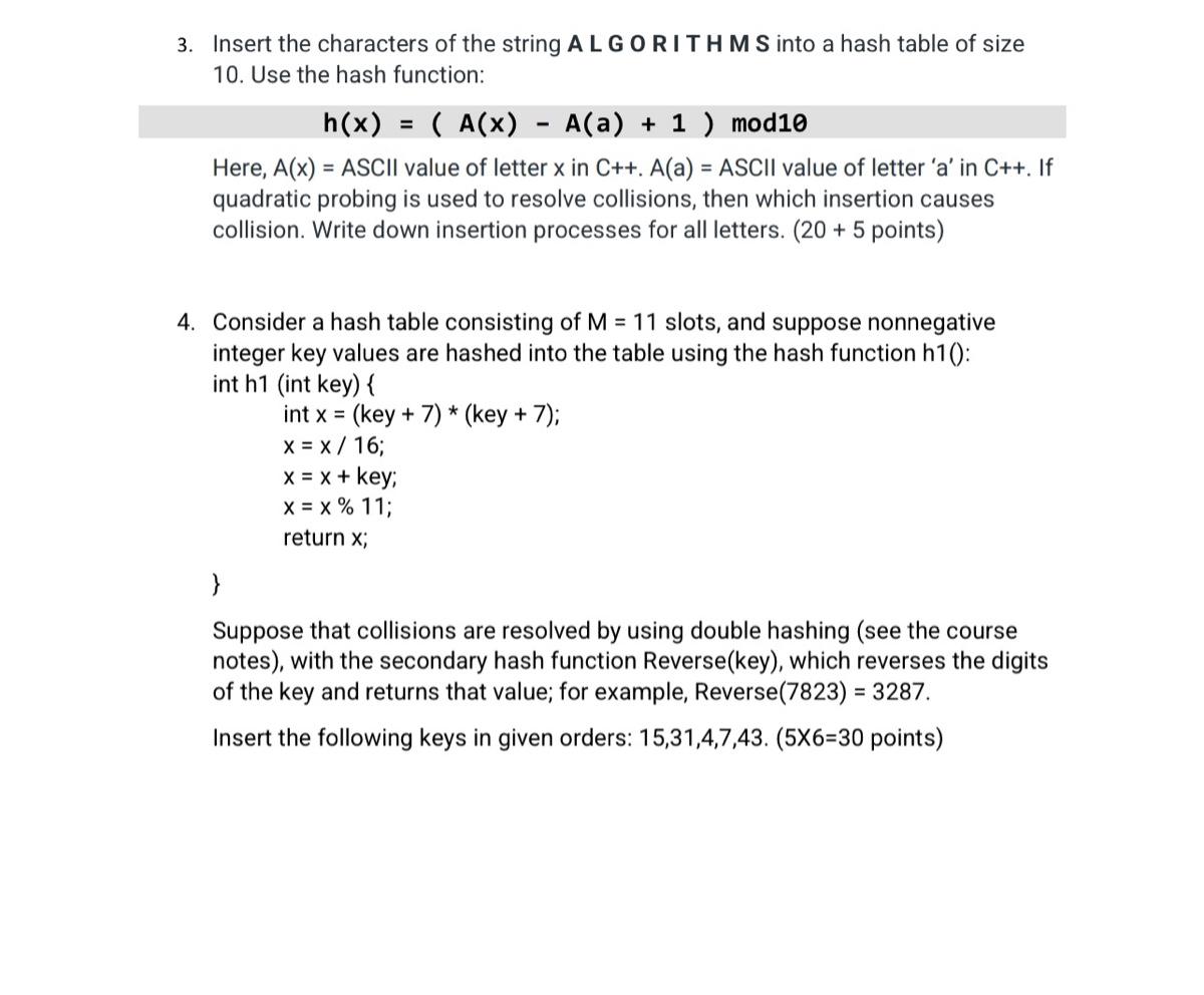 Solved 3. Insert the characters of the string ALGORITHMS | Chegg.com