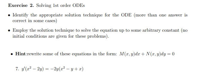 Solved Exercise 2. Solving 1st order ODES • Identify the | Chegg.com