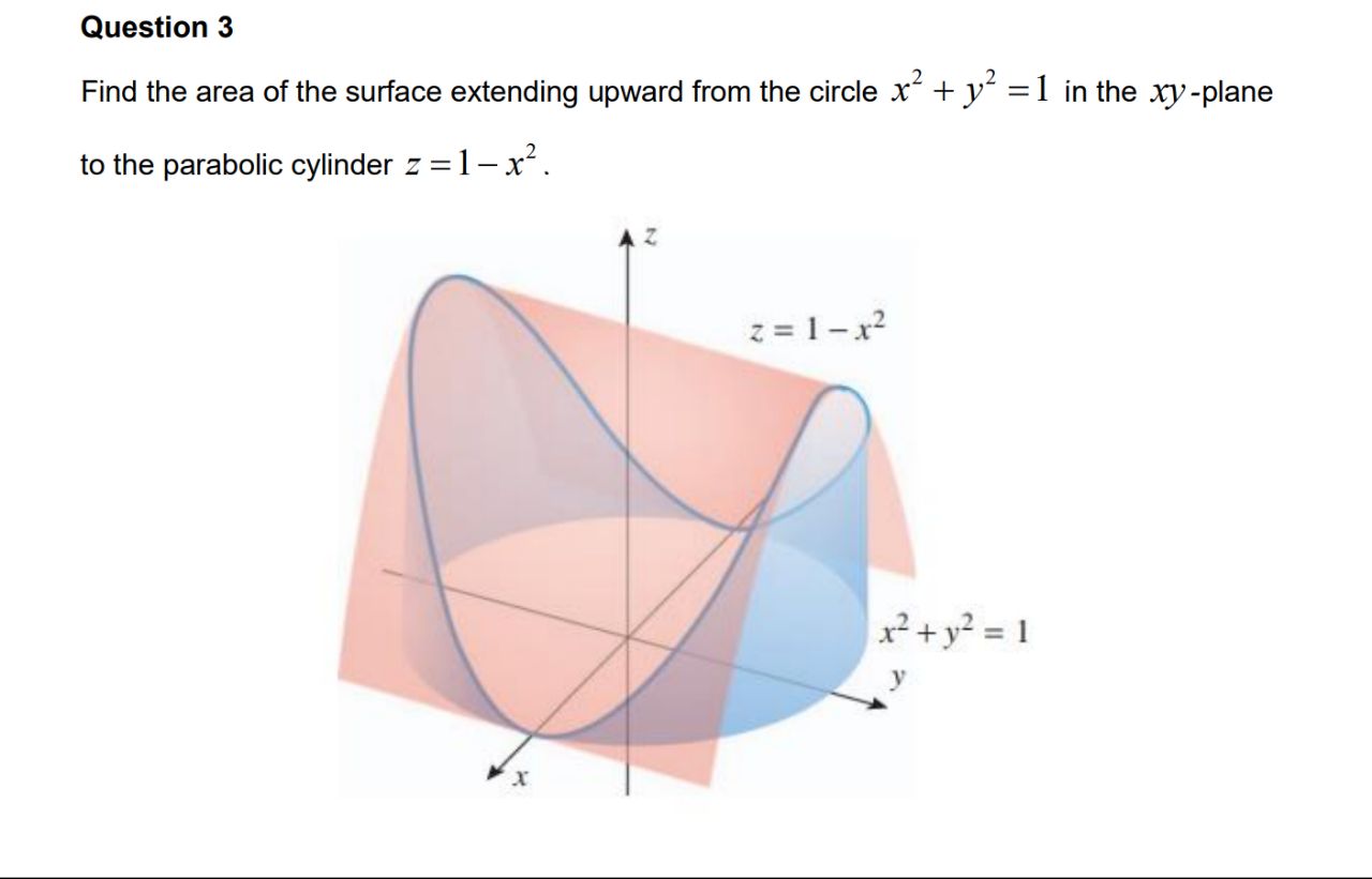 Solved Question 3 Find the area of the surface extending | Chegg.com