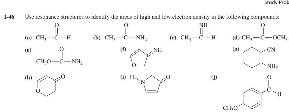 Solved 1-46 Use resonance structures to identify the areas | Chegg.com