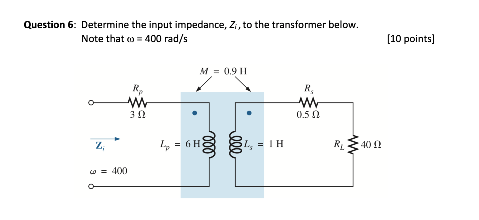 Solved Question 6: Determine the input impedance, Zi, to the | Chegg.com