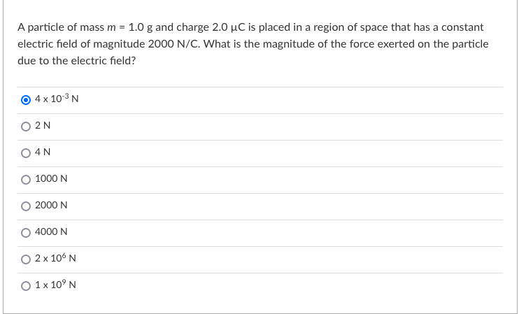 Solved A particle of mass m=1.0 g and charge 2.0μC is placed | Chegg.com