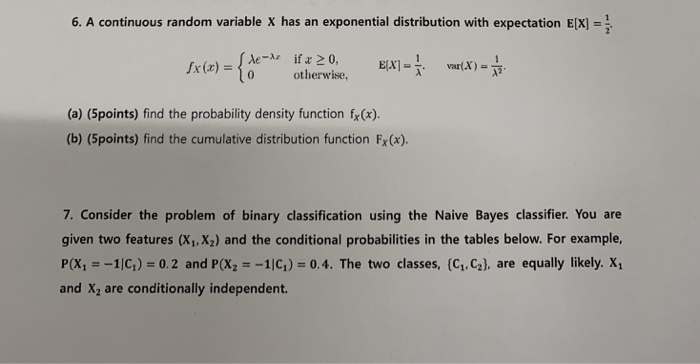 Solved 6. A continuous random variable X has an exponential | Chegg.com
