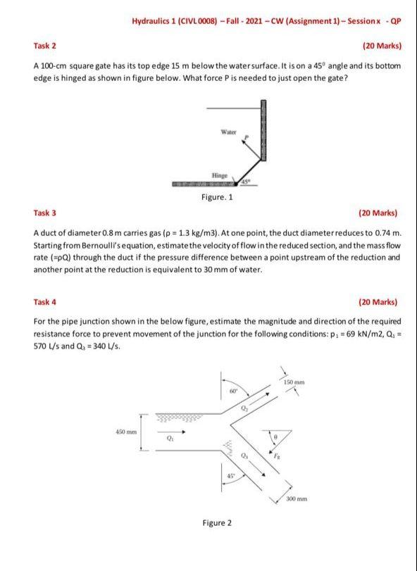 Solved Hydraulics 1 (CIVL 0008) - Fall-2021 - CW (Assignment | Chegg.com