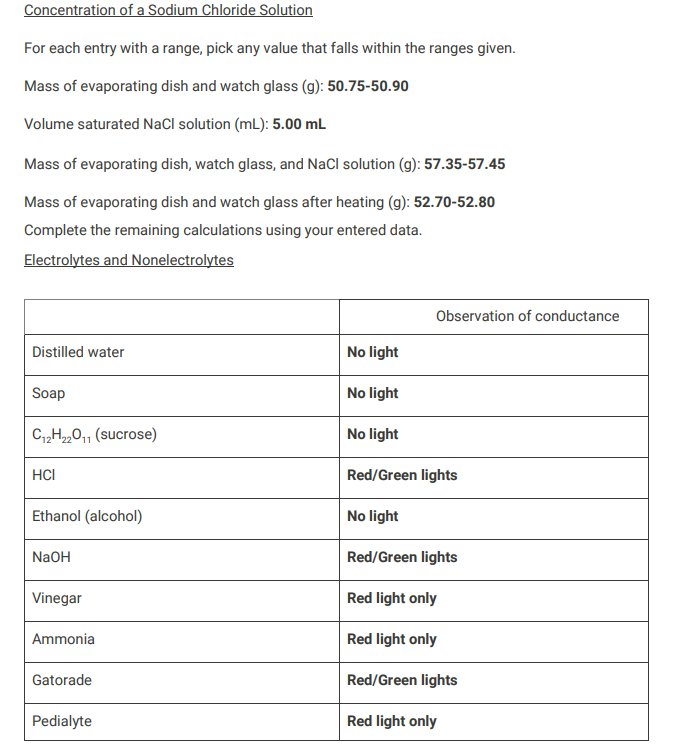 Solved Concentration of a Sodium Chloride Solution For each | Chegg.com