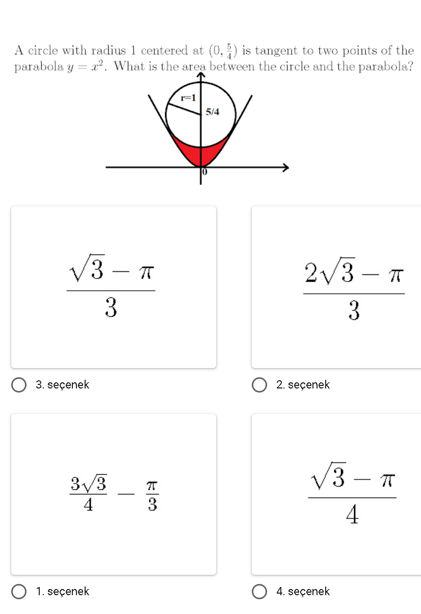 Solved A circle with radius 1 centered at (0,45) is tangent | Chegg.com