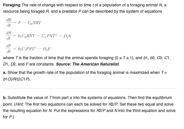 Solved Foraging The rate of change with respect to time tof | Chegg.com