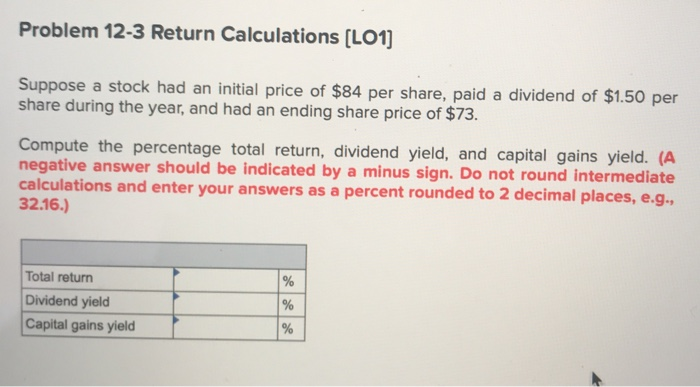 Solved Problem 12-3 Return Calculations [LO1] Suppose a | Chegg.com
