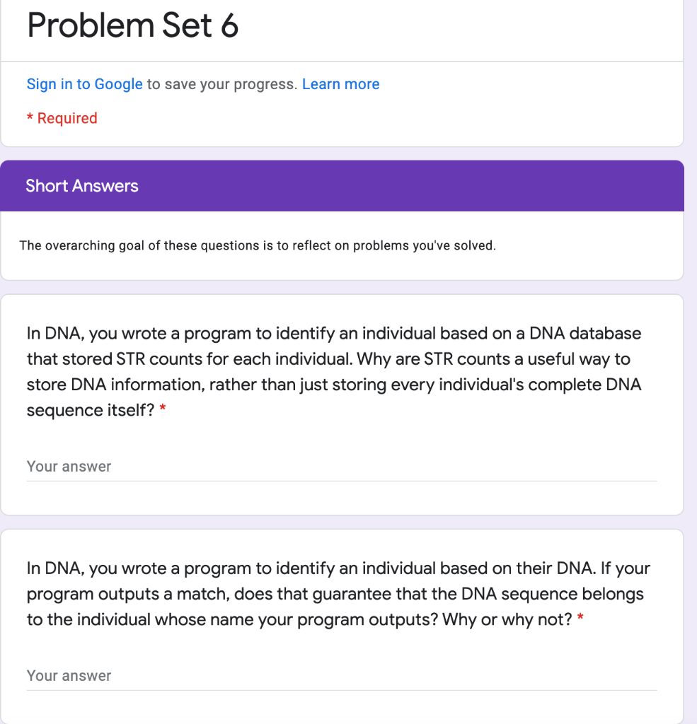 Solved Problem Set 6 Sign in to Google to save your | Chegg.com