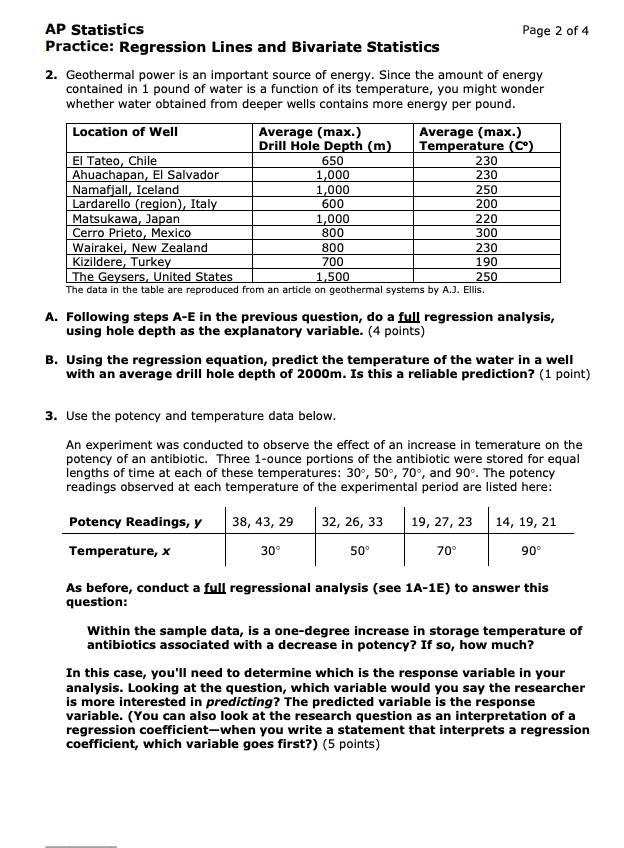 Solved AP Statistics Page 2 of 4 Practice: Regression Lines | Chegg.com