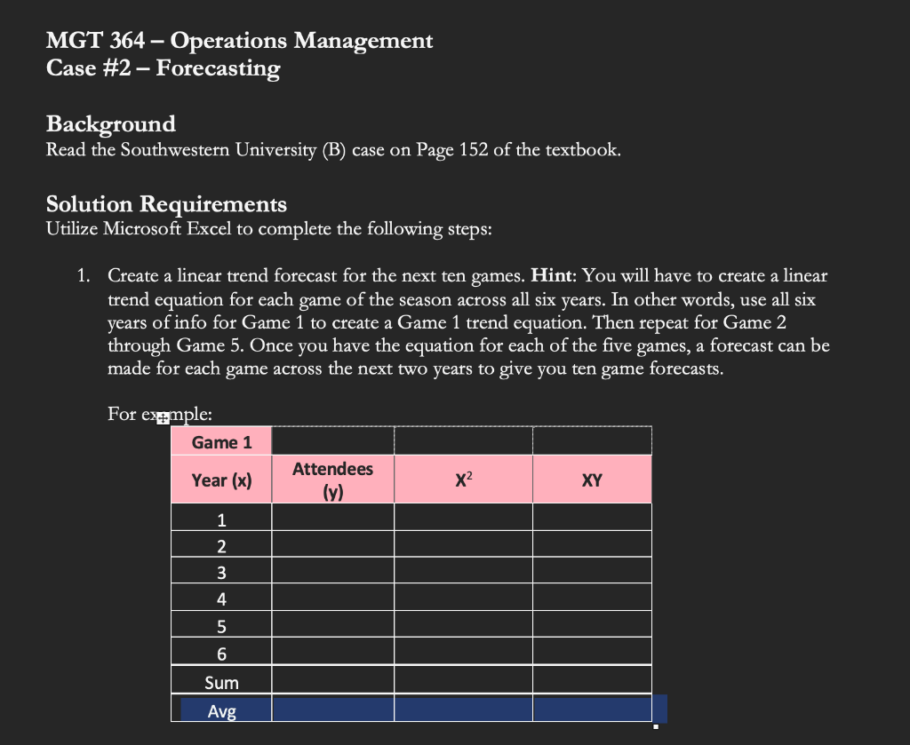 Solved MGT 364 - Operations Management Case \#2 - | Chegg.com