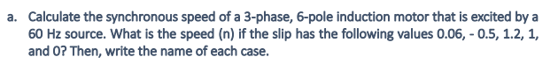 Solved a. Calculate the synchronous speed of a 3-phase, | Chegg.com