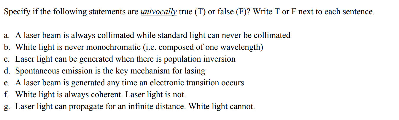 Solved Specify if the following statements are univocally | Chegg.com