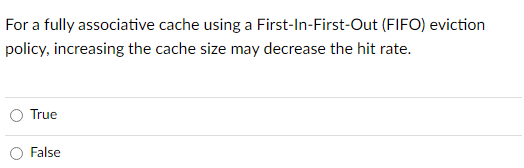 Solved For a fully associative cache using a | Chegg.com