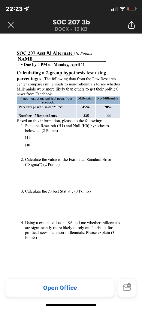 Solved 22:23 4 Х SOC 207 3b DOCX - 15 KB SOC 207 Asst #3 | Chegg.com
