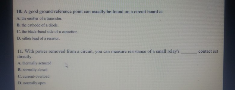 Solved 10. A good ground reference point can usually be | Chegg.com