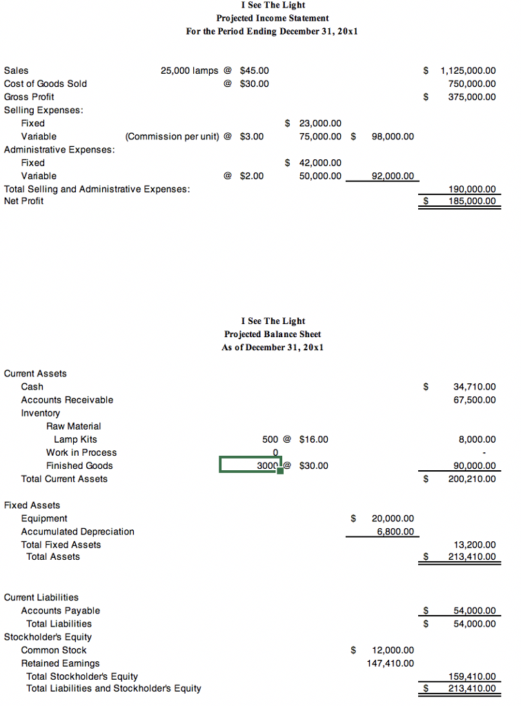 Solved I See The Light Projected Income Statement For the | Chegg.com
