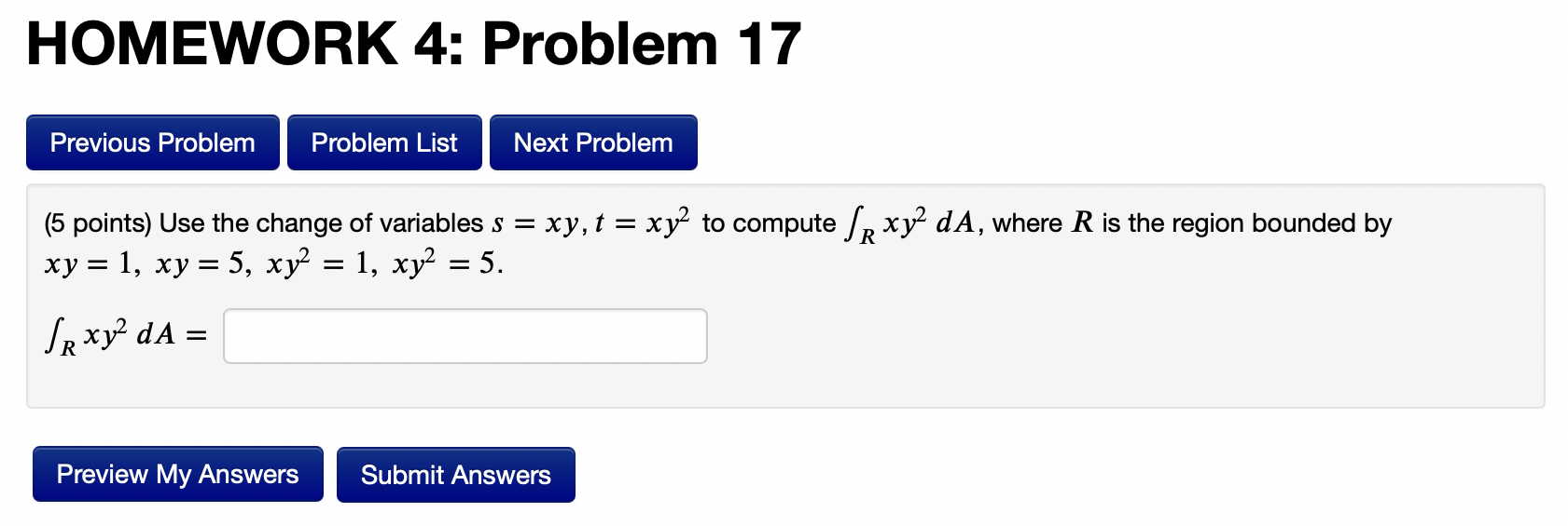 Solved (5 points) Use the change of variables s=xy,t=xy2 to | Chegg.com