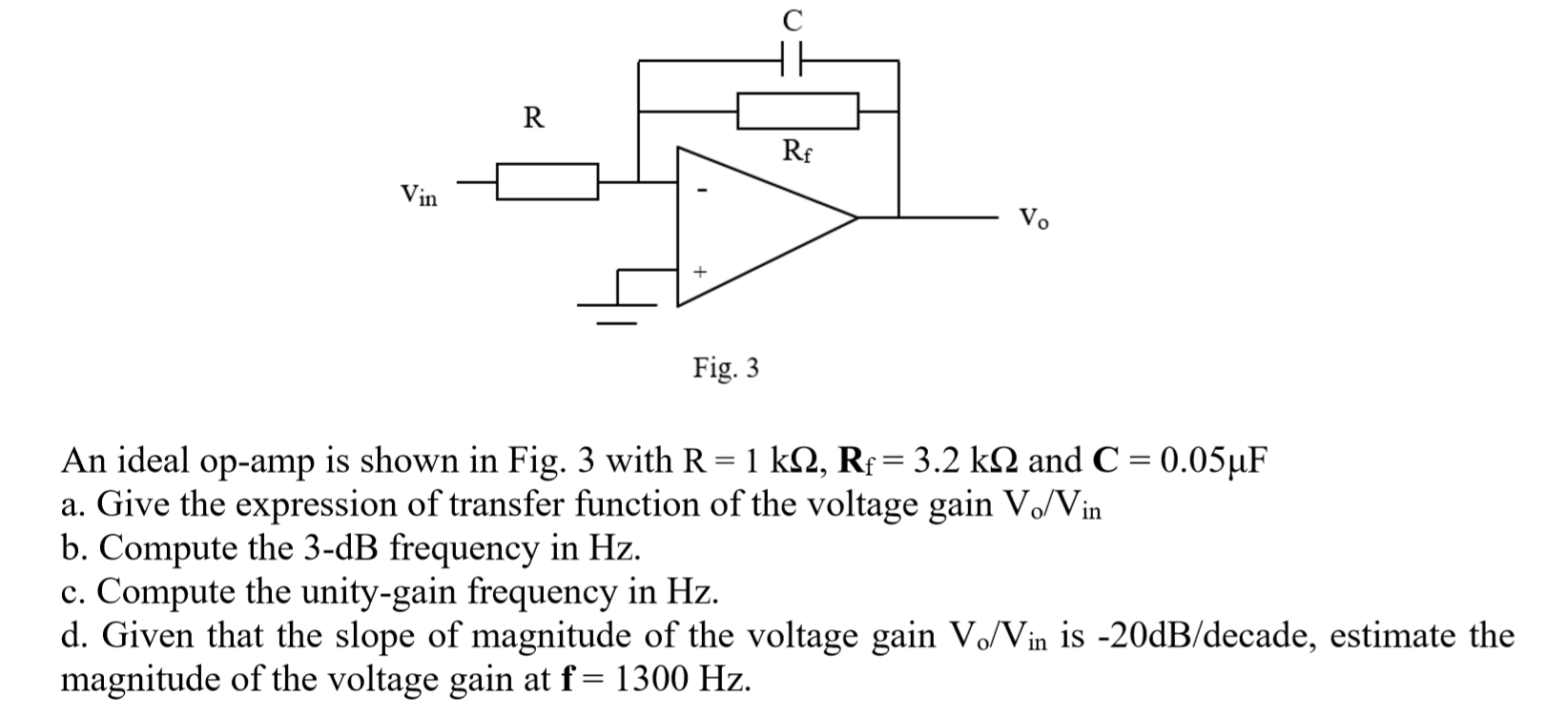 Solved R Rf - V. Fig. 3 An ideal op-amp is shown in Fig. 3 | Chegg.com