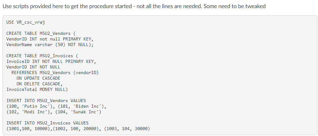 Solved TASK 2 TWEAK the previous stored procedure to include | Chegg.com
