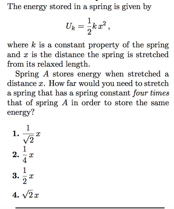 Solved The energy stored in a spring is given by Uk = 1kx, | Chegg.com
