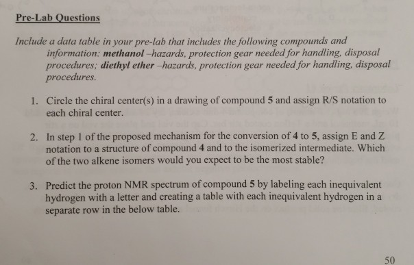 Pre-Lab Questions Include a data table in your | Chegg.com