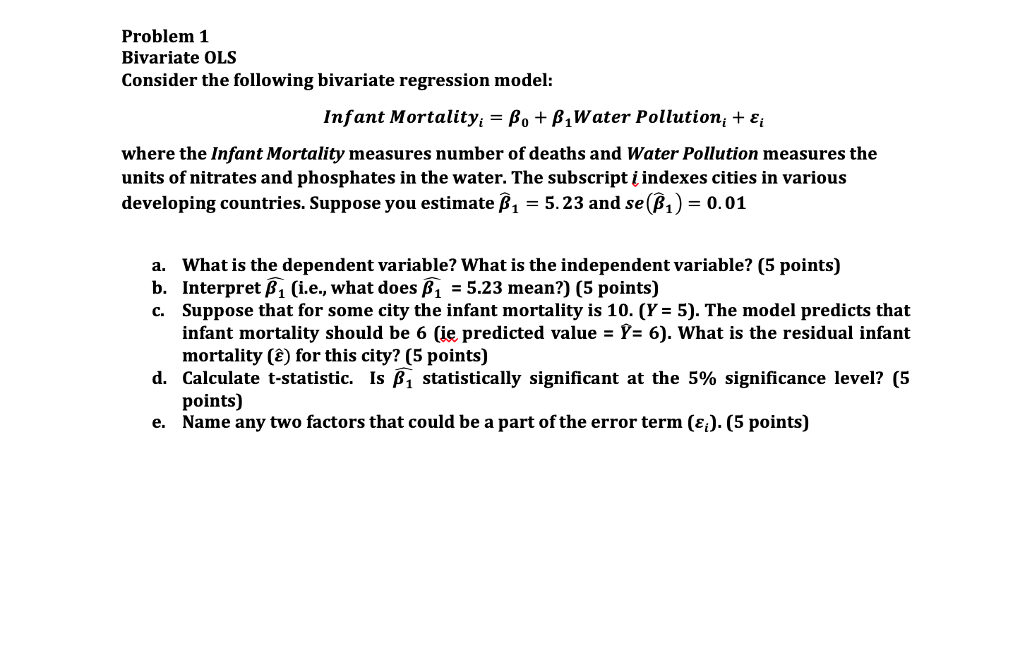 Solved Problem 1 Bivariate OLS Consider the following | Chegg.com