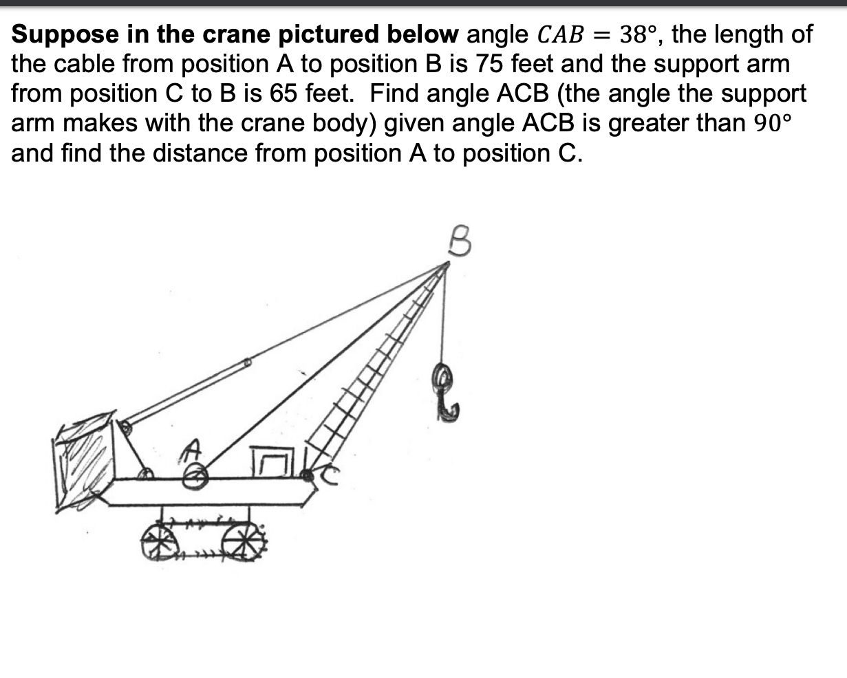 Solved Suppose in the crane pictured below angle CAB = 38°, | Chegg.com
