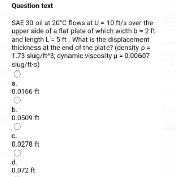 Solved Question text SAE 30 oil at 20∘C flows at U=10ft/s | Chegg.com