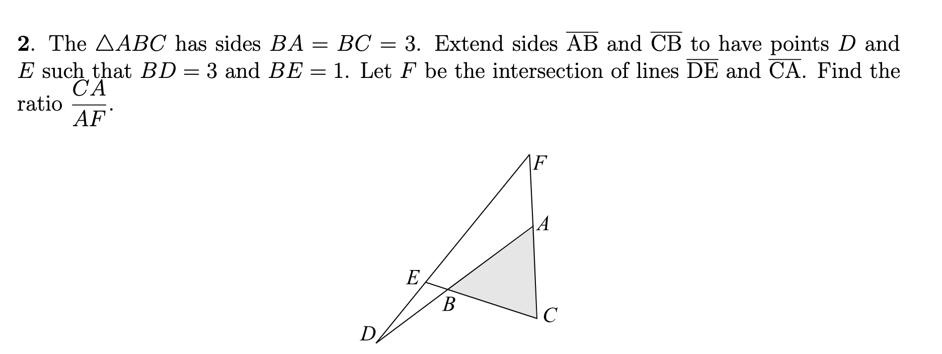 Solved 2. The ABC has sides BA=BC=3. Extend sides AB and CB | Chegg.com