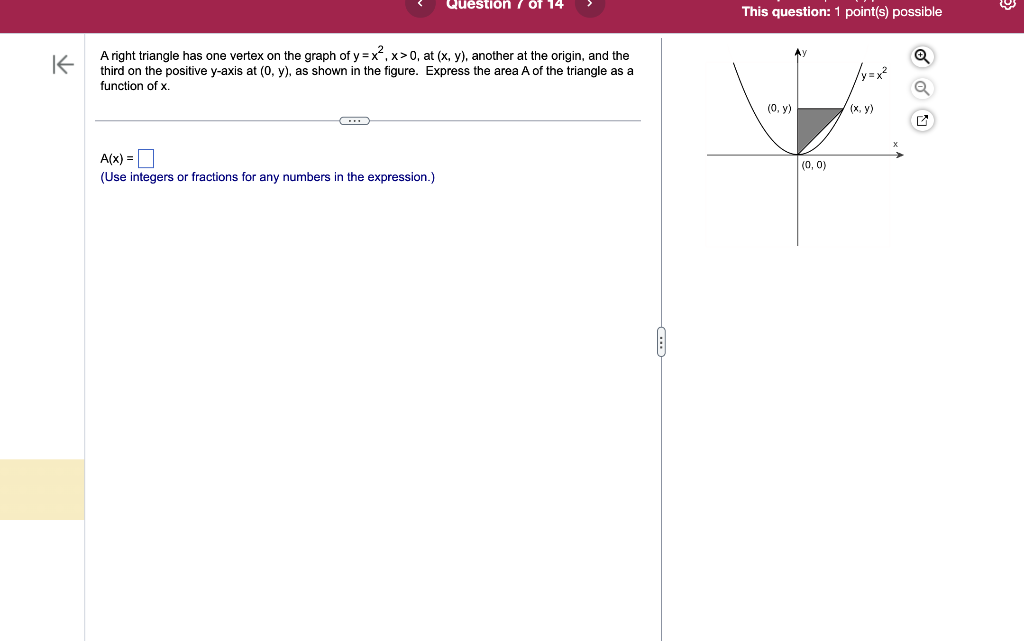Solved A right triangle has one vertex on the graph of | Chegg.com