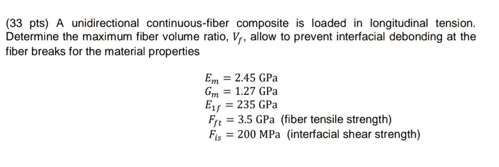 Solved 33 Pts A Unidirectional Continuous Fiber Composite