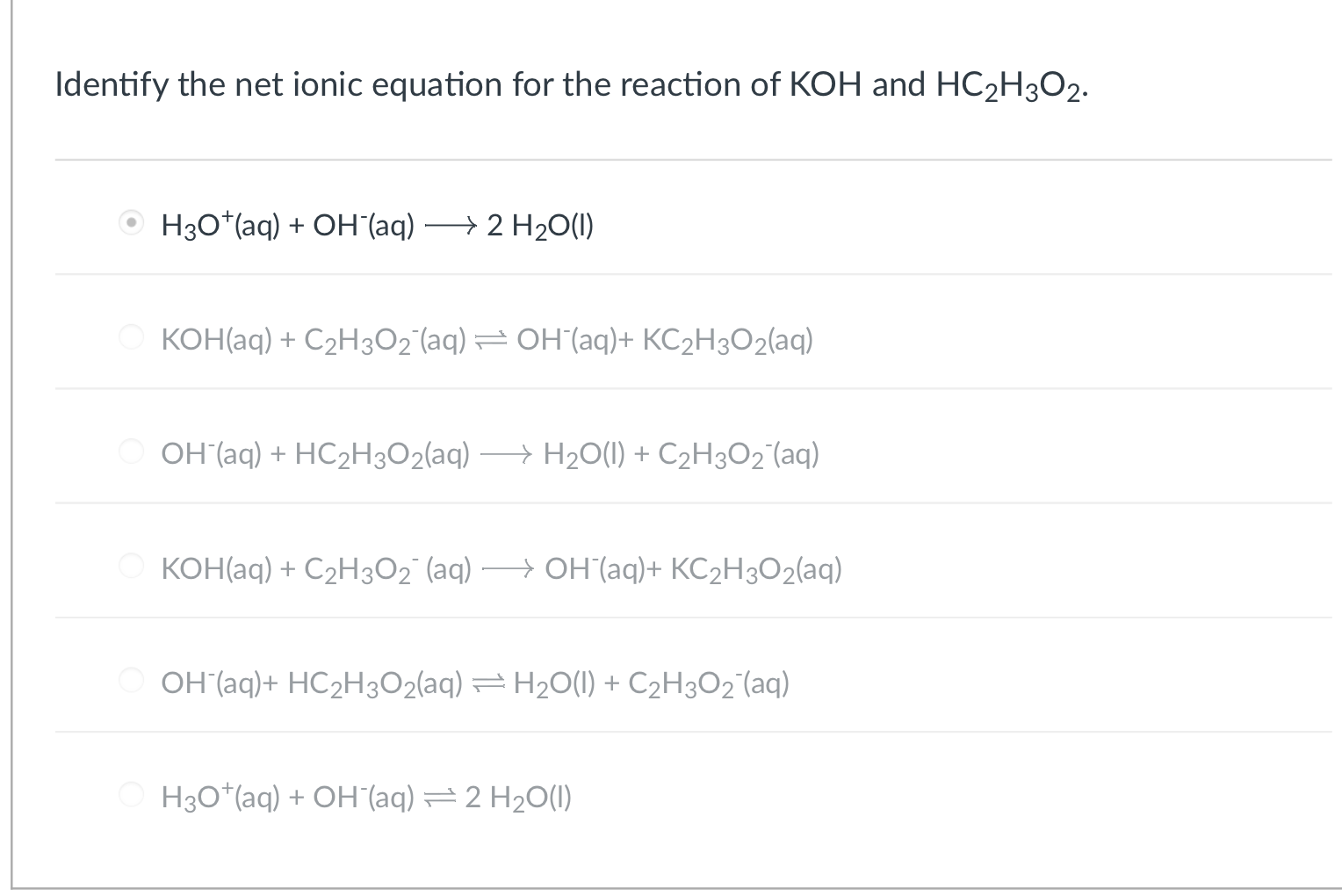 Solved Identify the net ionic equation for the reaction of | Chegg.com