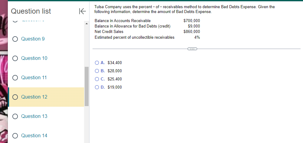 Solved Question list Question 9 Question 10 Question 11 | Chegg.com
