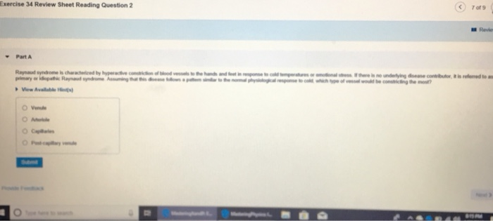 Exercise 34 Review Sheet Reading Question 2 Reie Part | Chegg.com