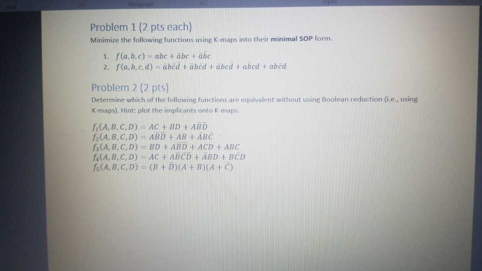 Solved Problem 1 (2 pts each) Minimize the following | Chegg.com