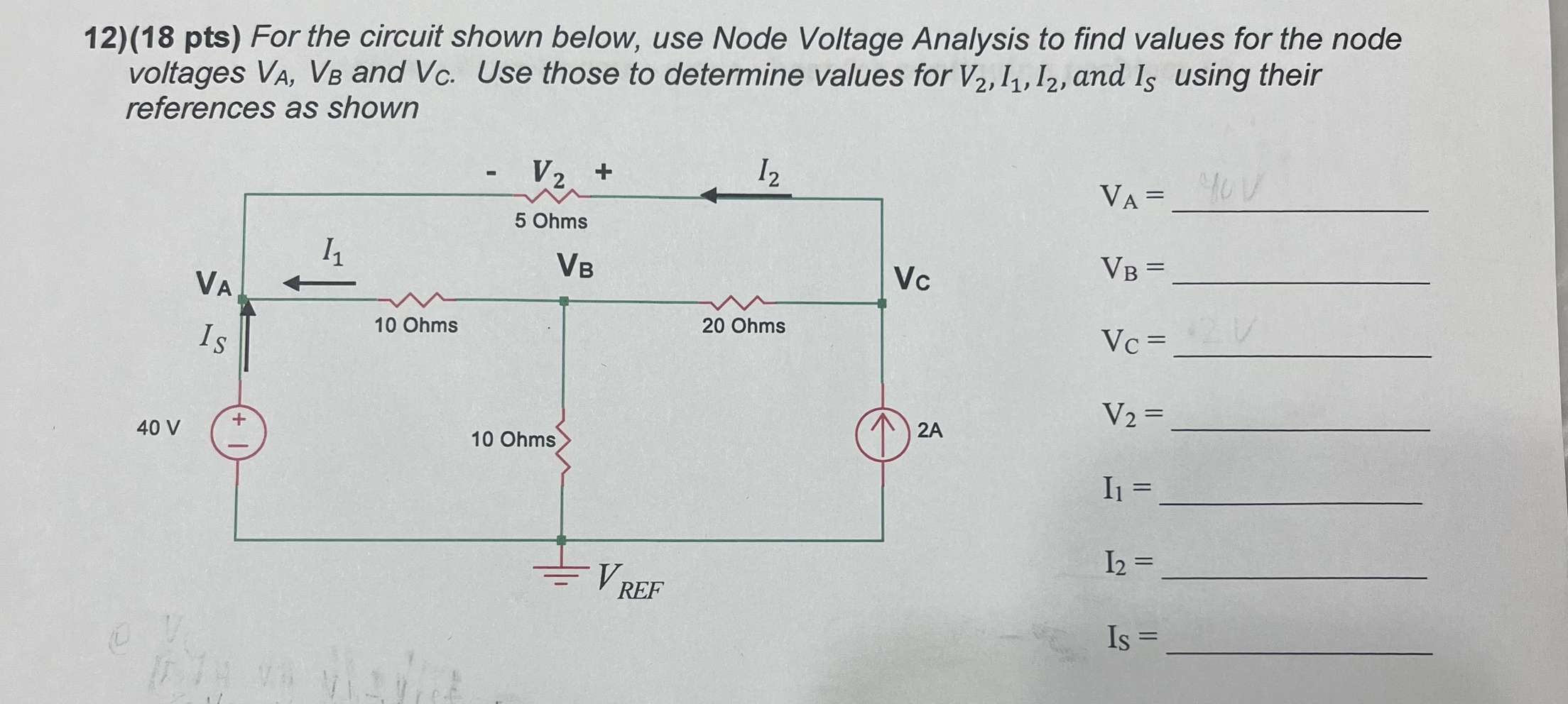 Solved 12)(18 pts) For the circuit shown below, use Node | Chegg.com
