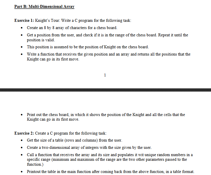 Solved Part B: Multi-Dimensional Array Exercise 1: Knight's | Chegg.com