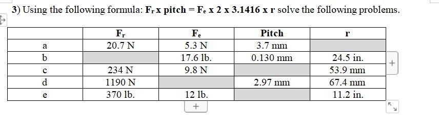 Solved Using the following formula: Fr× ﻿pitch | Chegg.com