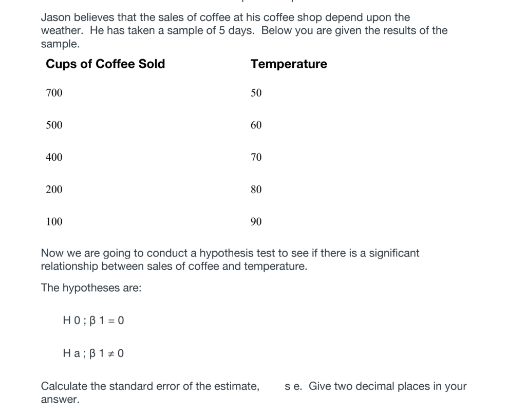 Solved Jason believes that the sales of coffee at his coffee | Chegg.com