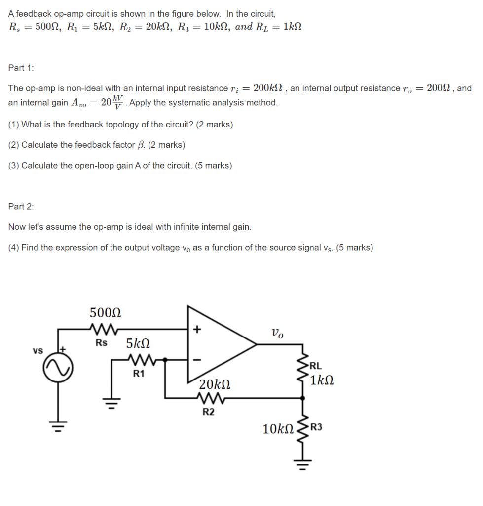 Solved A feedback op-amp circuit is shown in the figure | Chegg.com
