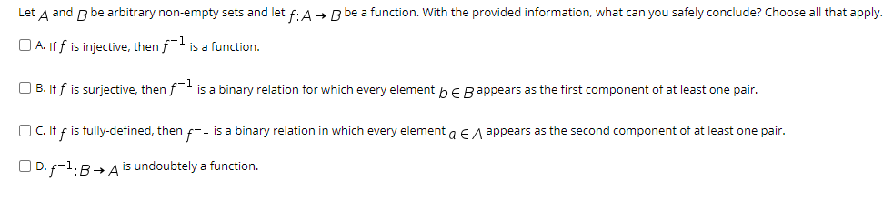 Solved Let A and B be arbitrary non-empty sets and let f: A | Chegg.com