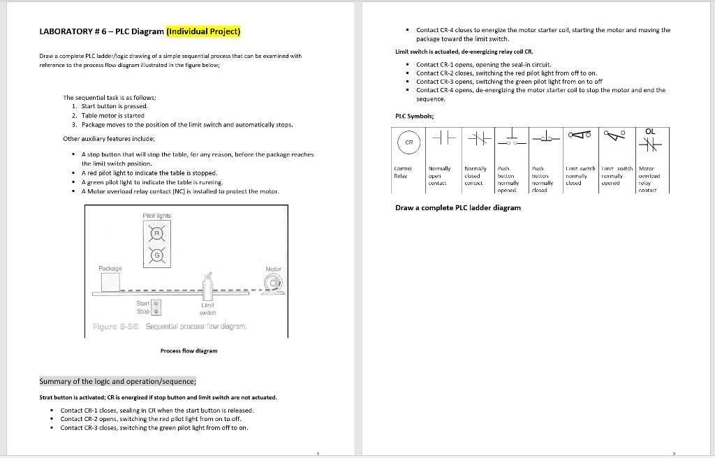 LABORATORY #6 - PLC Diagram (Individual Project) Draw | Chegg.com