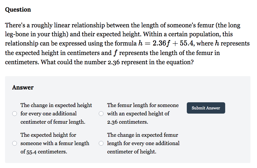 Solved Question There's a roughly linear relationship | Chegg.com