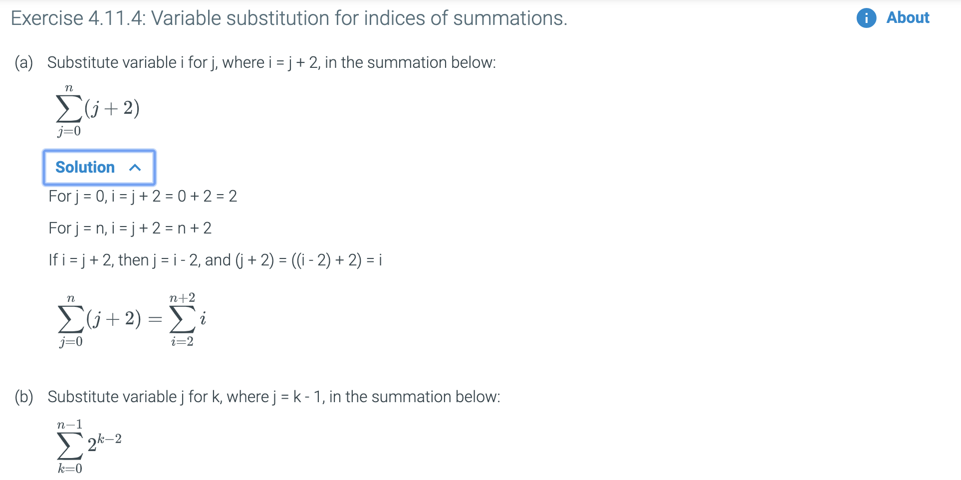 Solved Exercise 4.11.4: Variable substitution for indices of | Chegg.com