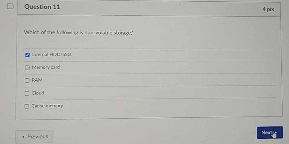 Solved Which of the following is non-volatile storage? | Chegg.com