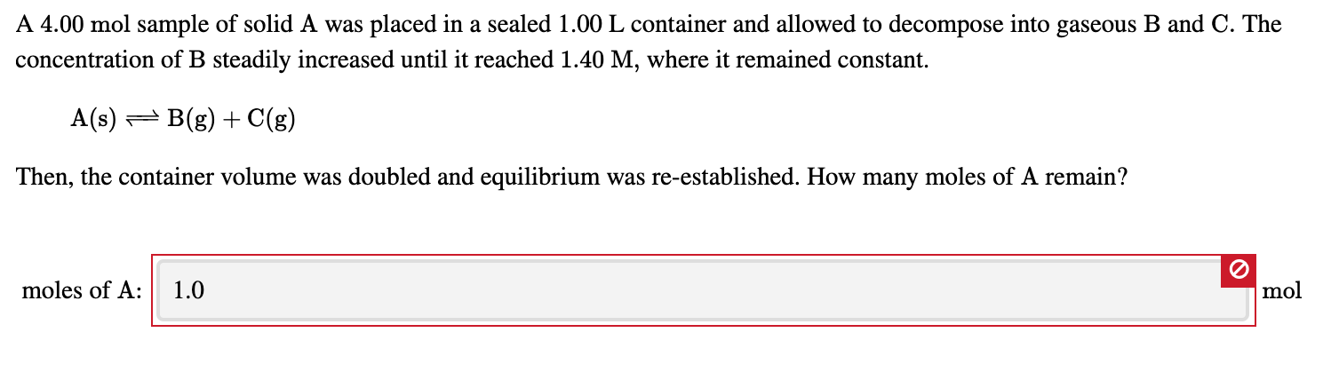 Solved A 4.00 mol sample of solid A was placed in a sealed | Chegg.com