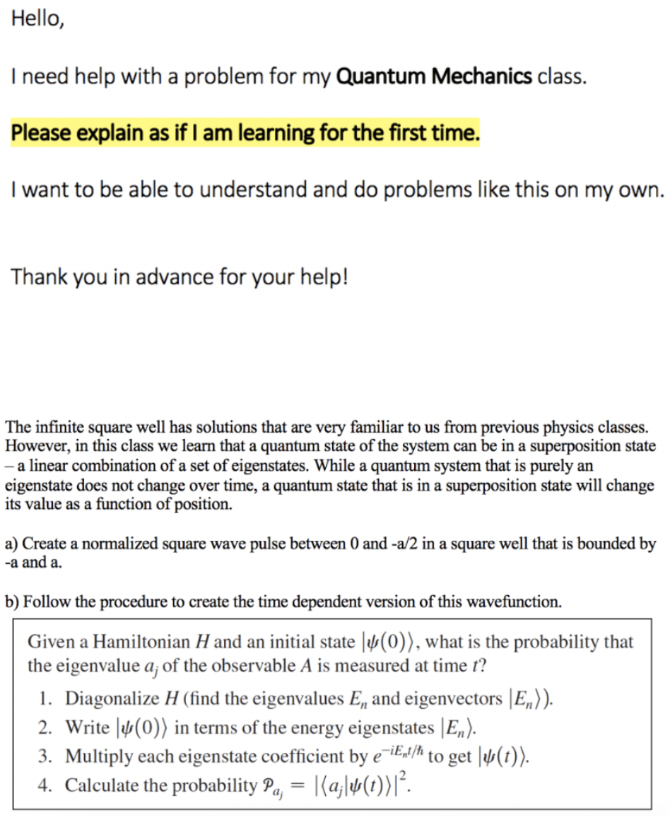 Solved Hello, I need help with a problem for my Quantum | Chegg.com