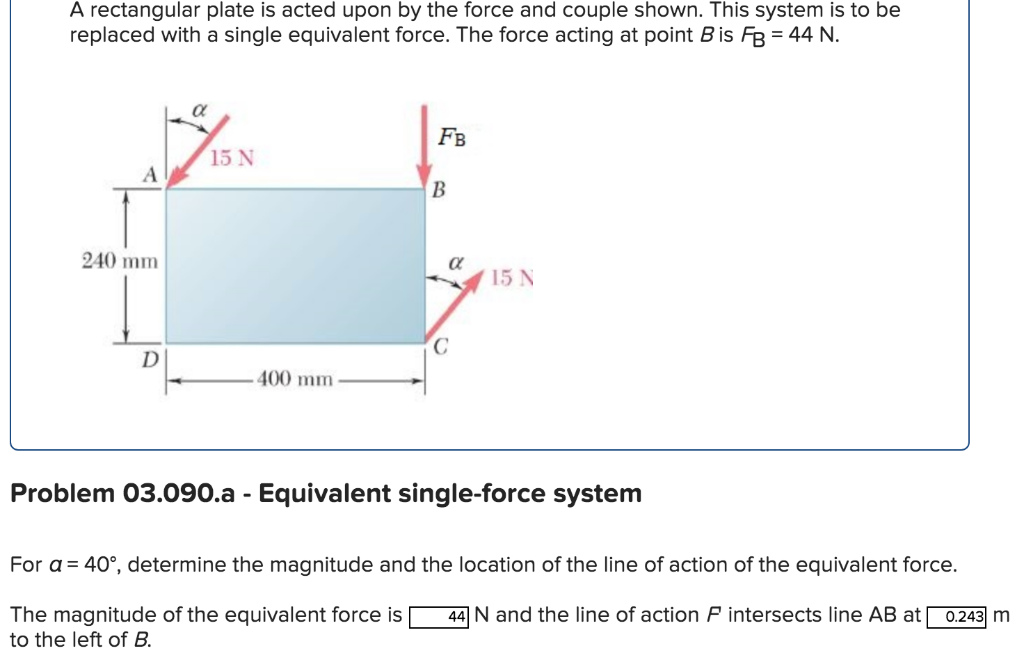 Solved A rectangular plate is acted upon by the force and | Chegg.com